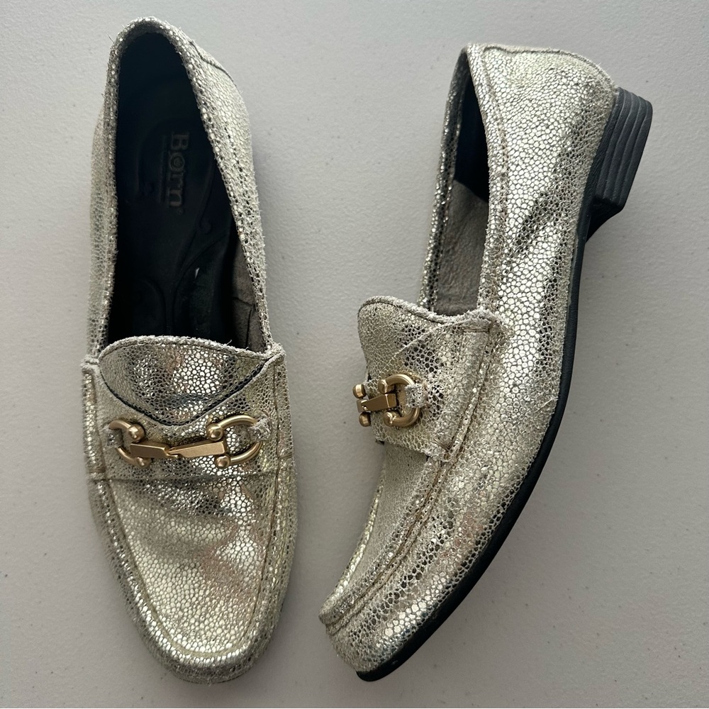Born Ardsley Gold Metallic Leather Loafers Women’s Si… - Gem